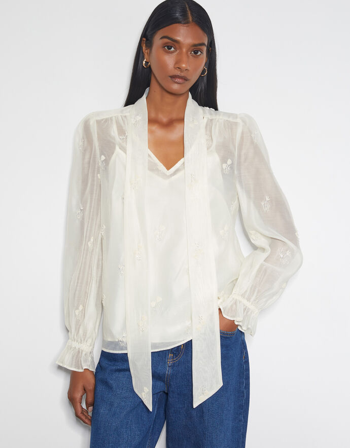 Mae Organza Pussybow Blouse Ivory