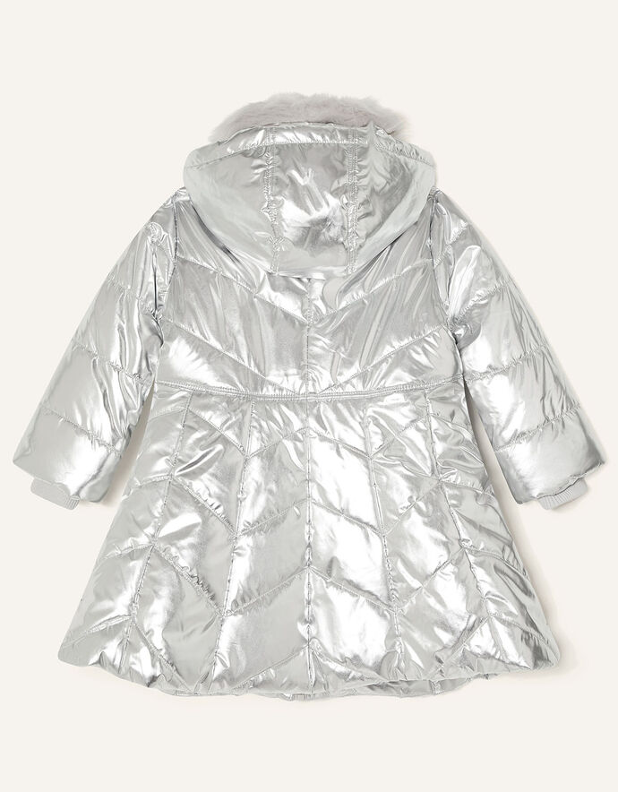 Metallic Padded and Hooded Coat Silver