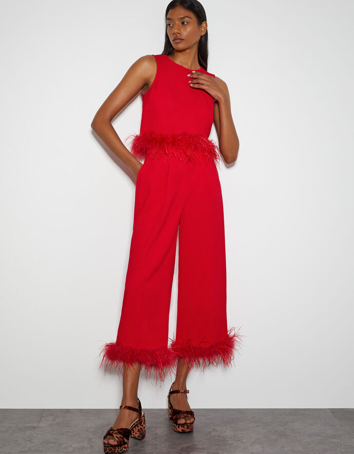 Monsoon x Sarah Corbett-Winder Feather Trim Crop Top Red