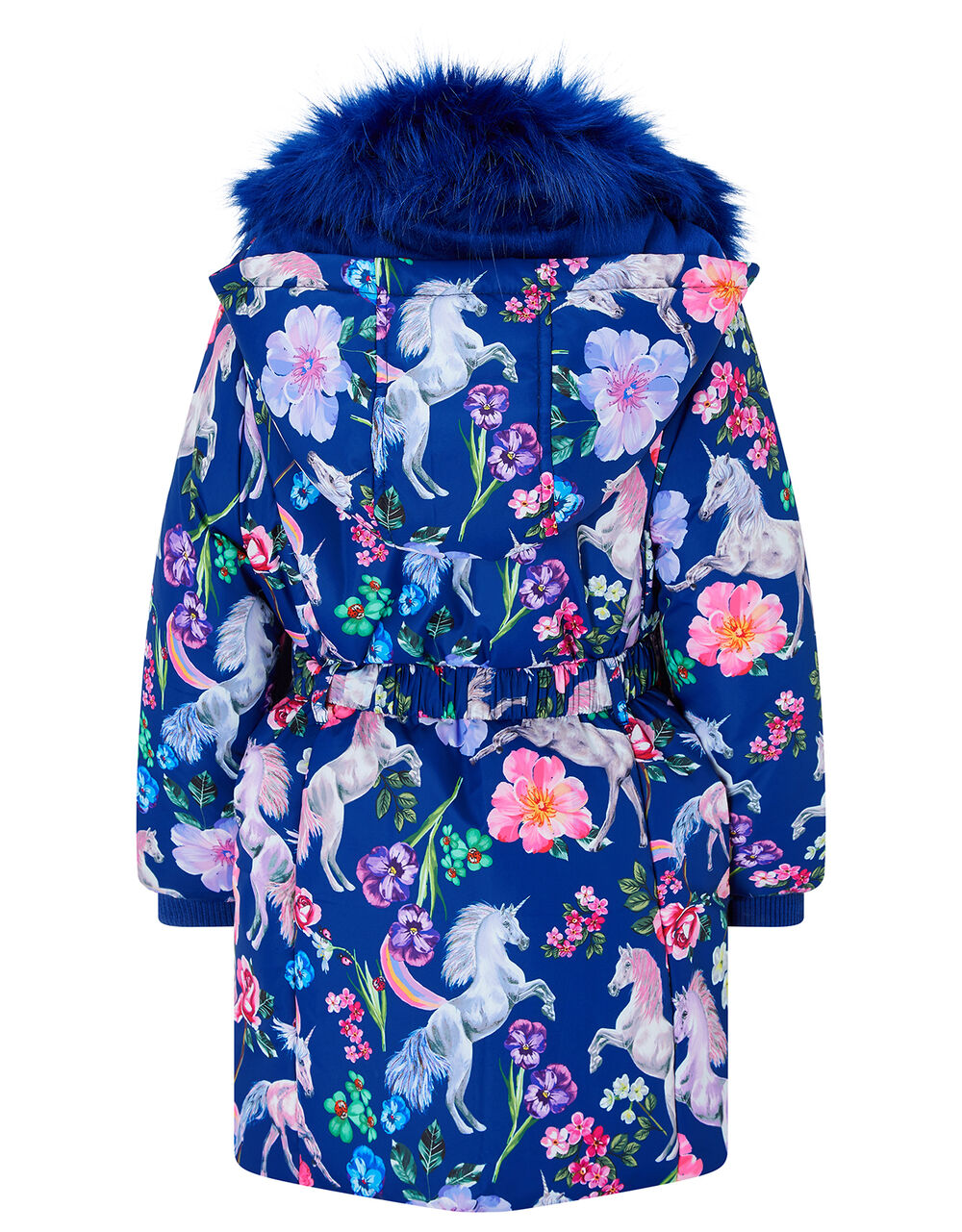 Blue Unicorn Print Padded Coat Blue | Girls' Coats & Jackets | Monsoon UK.