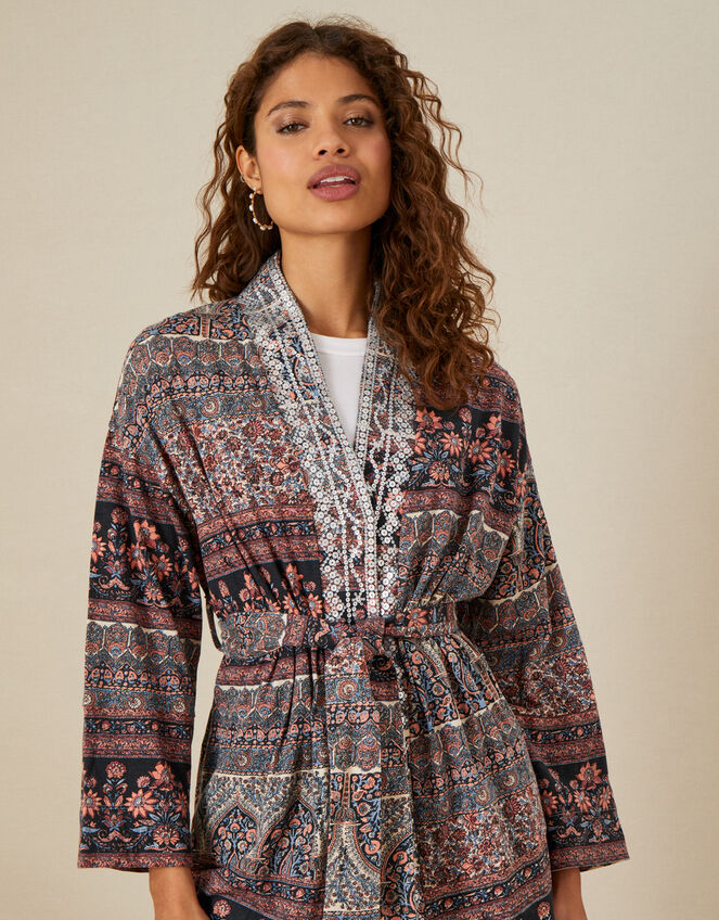 Patch Print Embellished Jersey Jacket Natural