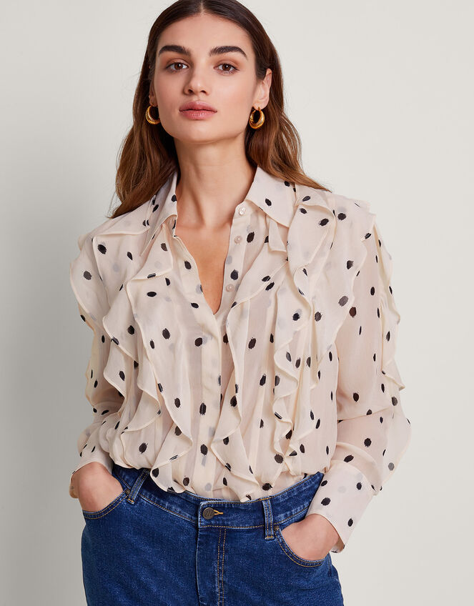 Irene Ruffle Spot Blouse Ivory | Tops & T-shirts | Monsoon UK.