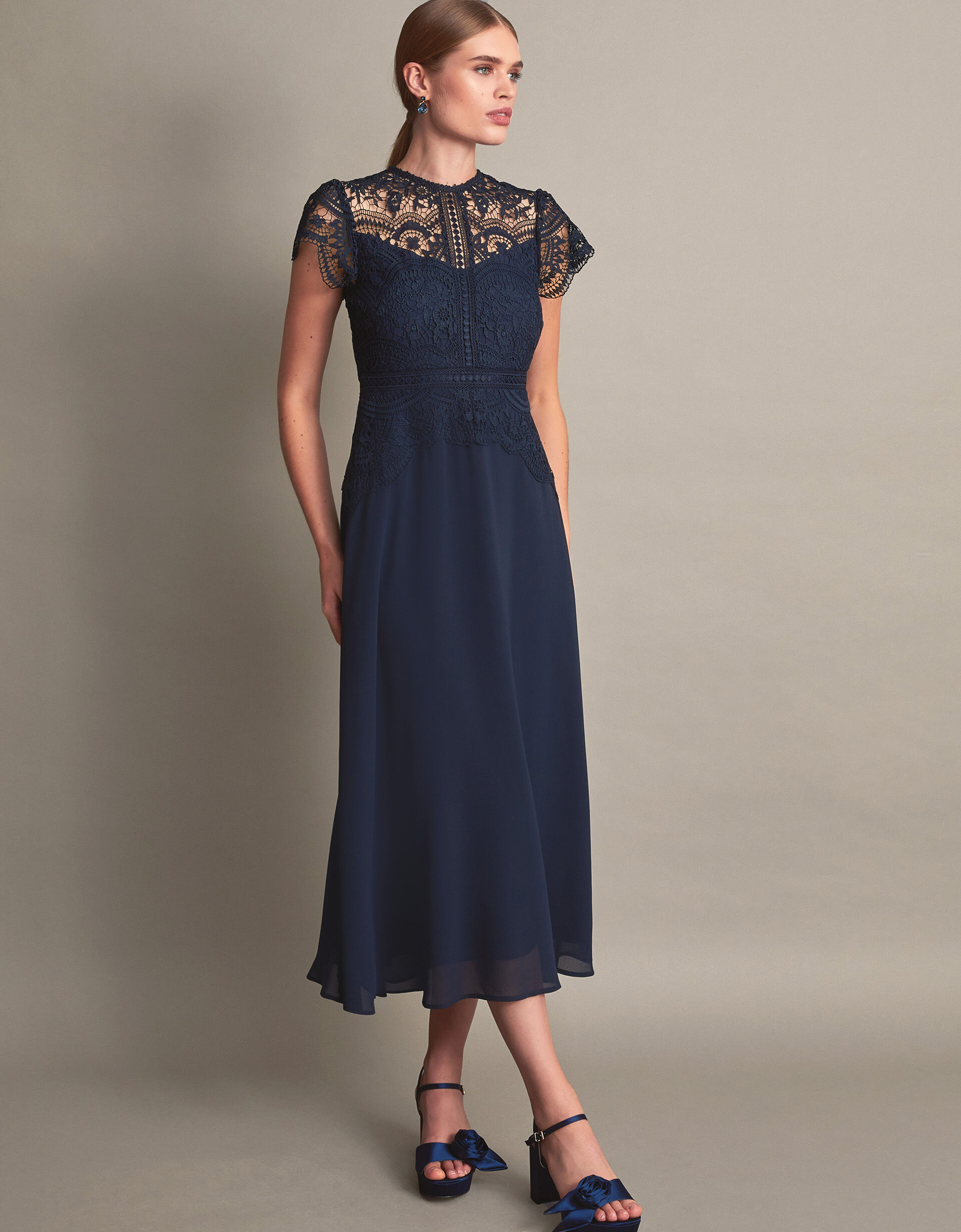 Monica Lace Midi Dress Blue | Evening Dresses | Monsoon UK.