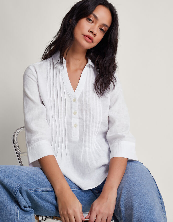 Elsie Pintuck Linen Blouse White | Tops & T-shirts | Monsoon UK.