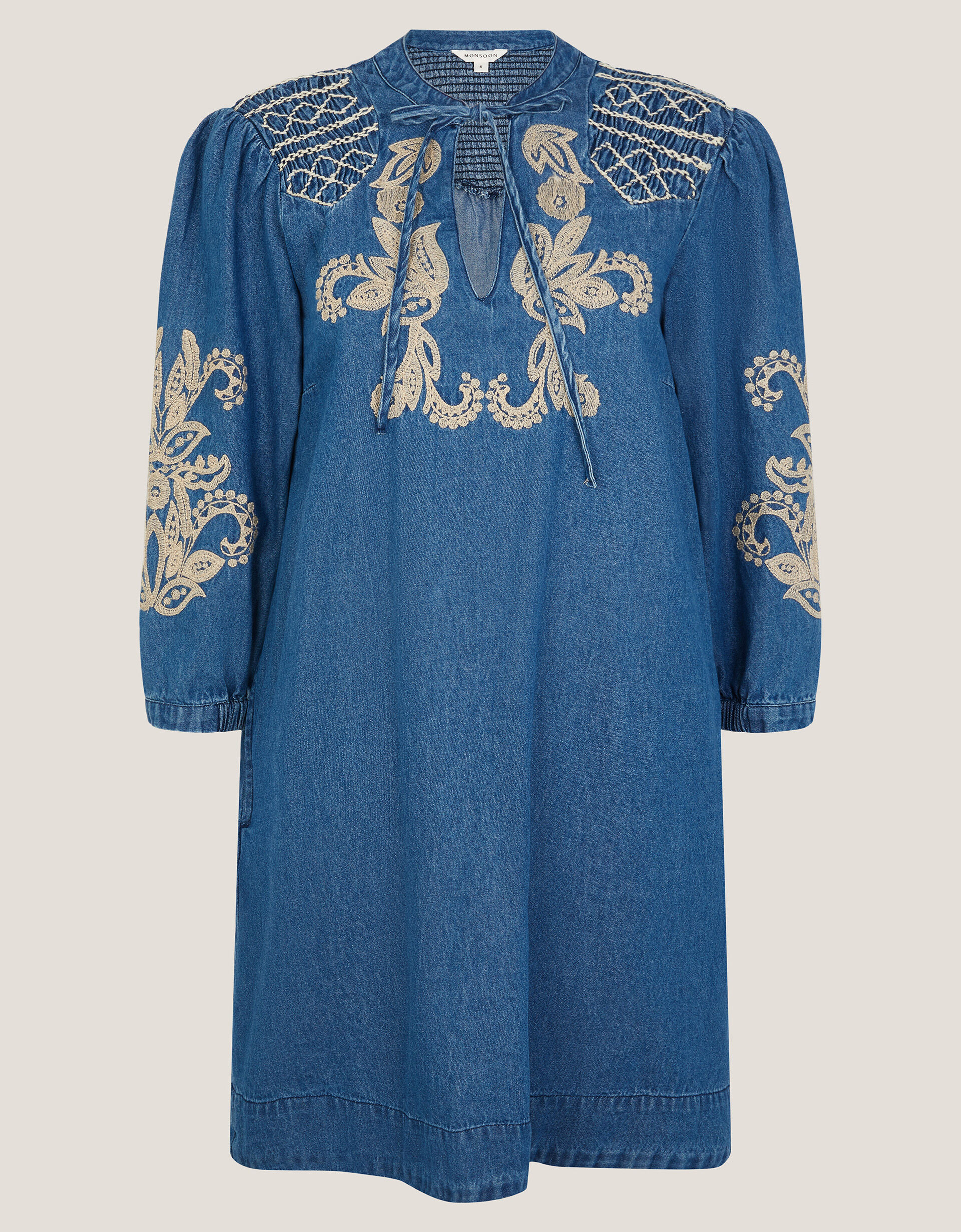Holly Embroidered Denim Mini Dress Blue | Day Dresses | Monsoon UK.