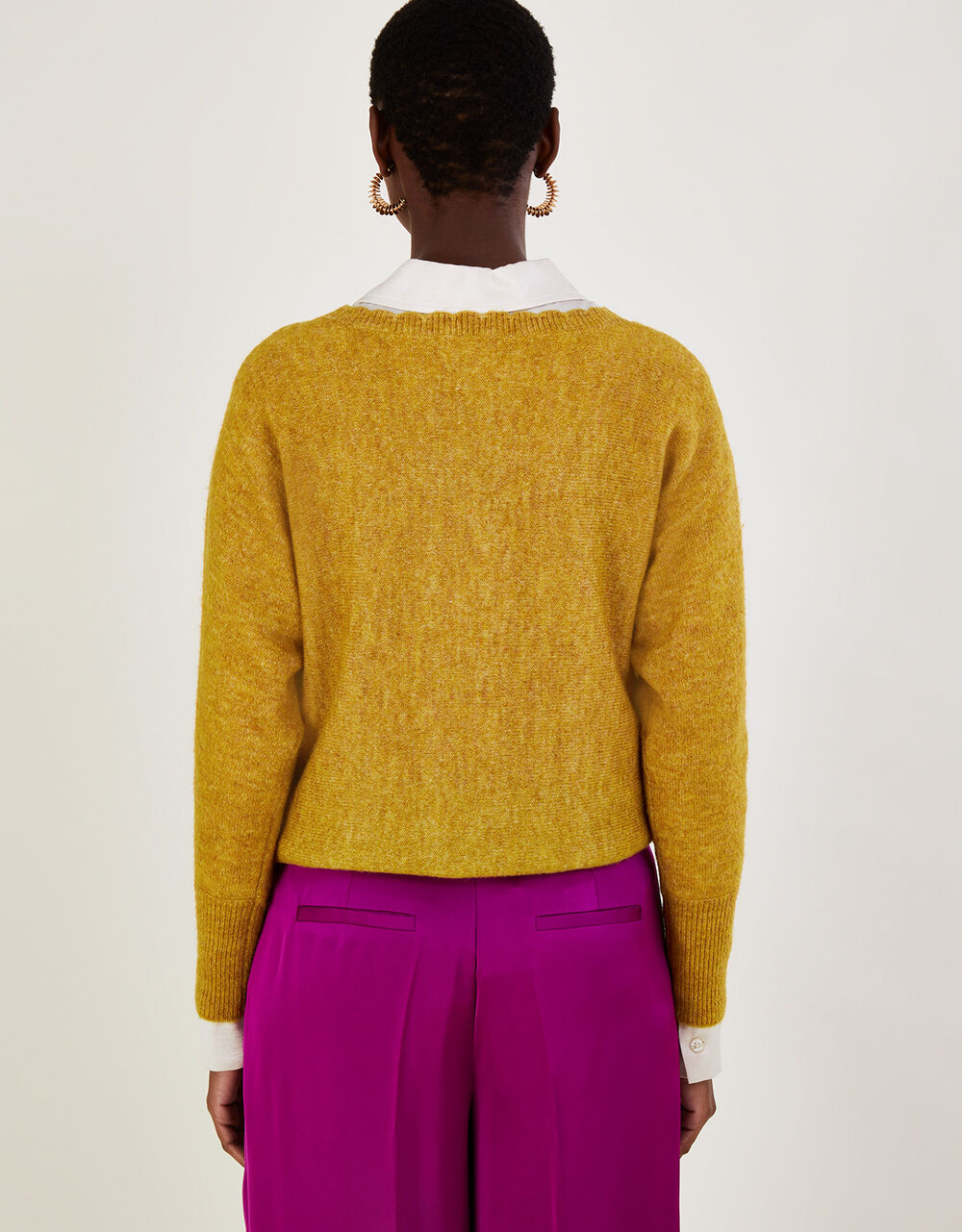 Super-Soft Slash Scallop Neck Jumper Yellow | Jumpers | Monsoon UK.