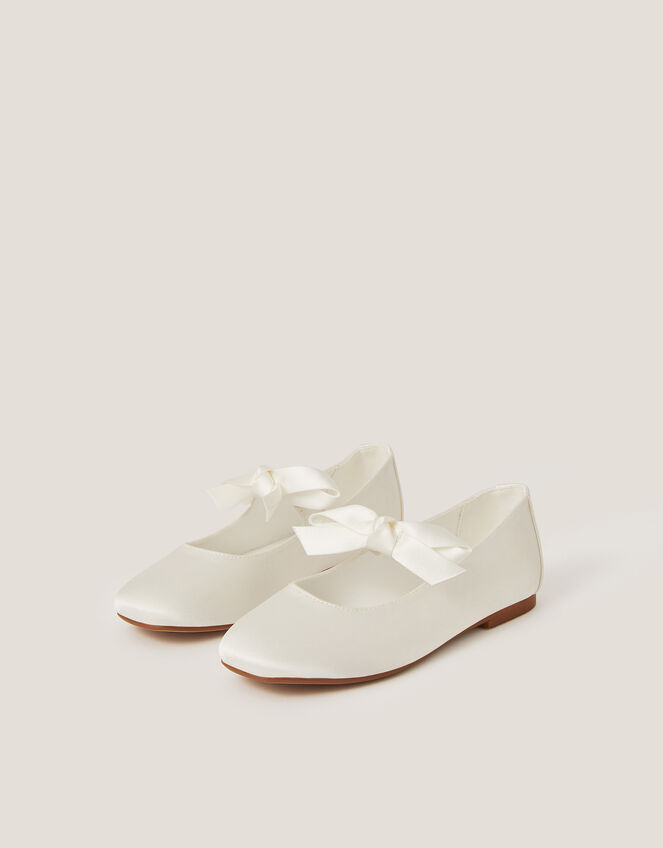 Satin Bow Ballet Flats Ivory | Girls' Flat Shoes | Monsoon UK.