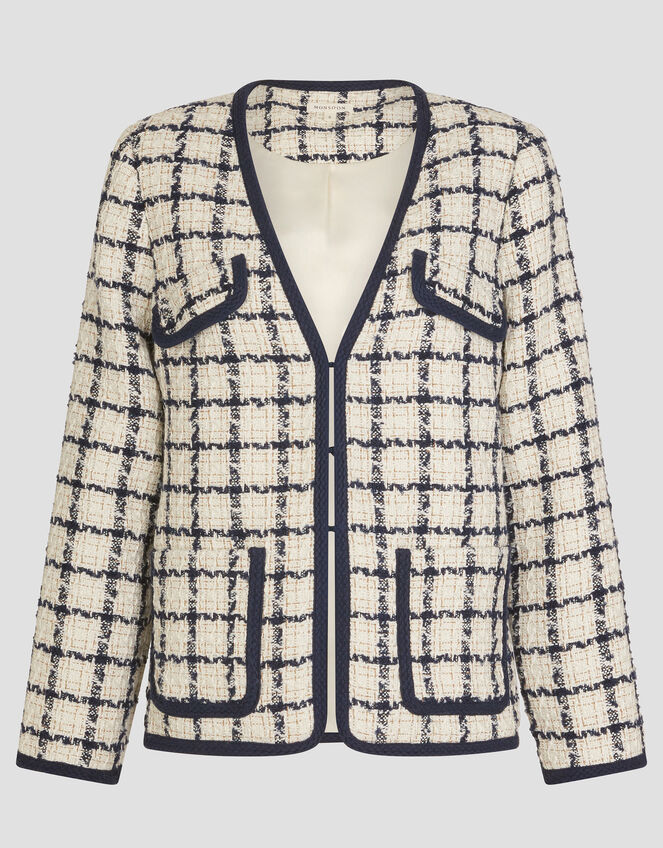 Phoebe Woven Check Jacket Blue | Women's Jackets | Monsoon UK.