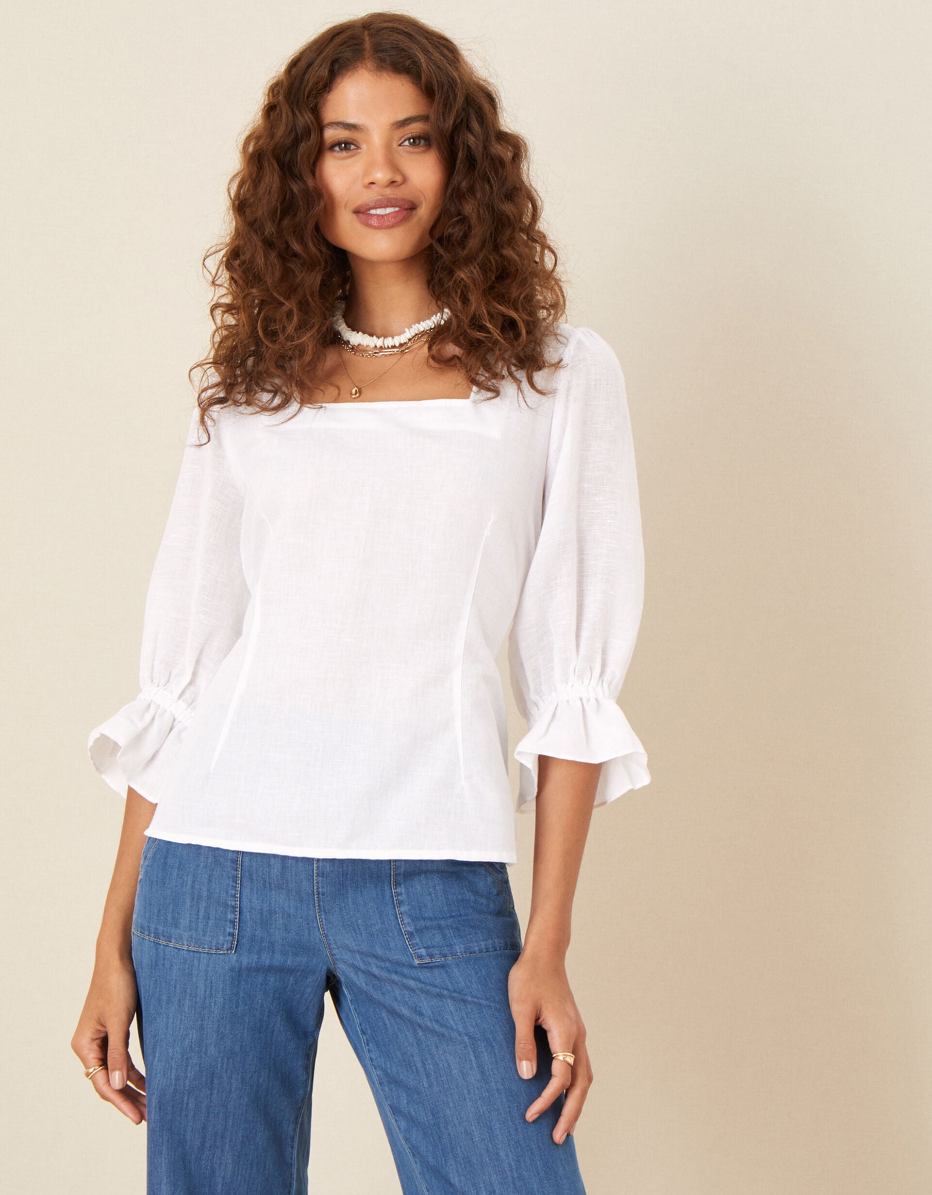 Square Neck Bow Back Blouse Ivory | Tops & T-shirts | Monsoon UK.
