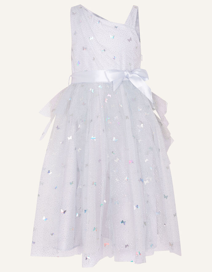 Bonnie Butterfly One-Shoulder Net Dress Grey