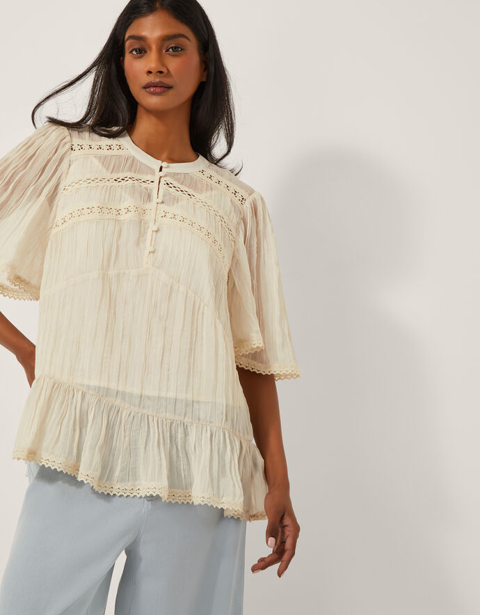 Edith Floaty Lace Top Ivory | Tops & T-shirts | Monsoon UK.