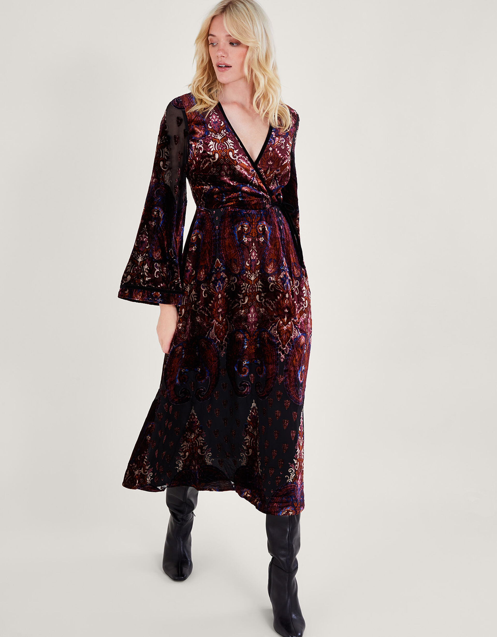 Peri Paisley Devore Dress Black