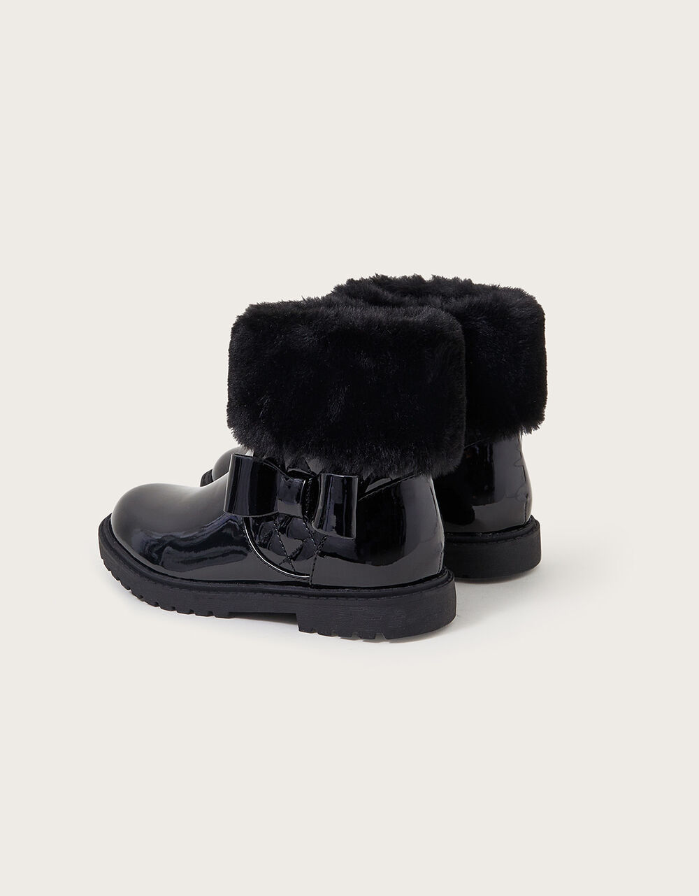 Stacey Patent Faux Fur Trim Boots Black | Girls' Boots | Monsoon UK.
