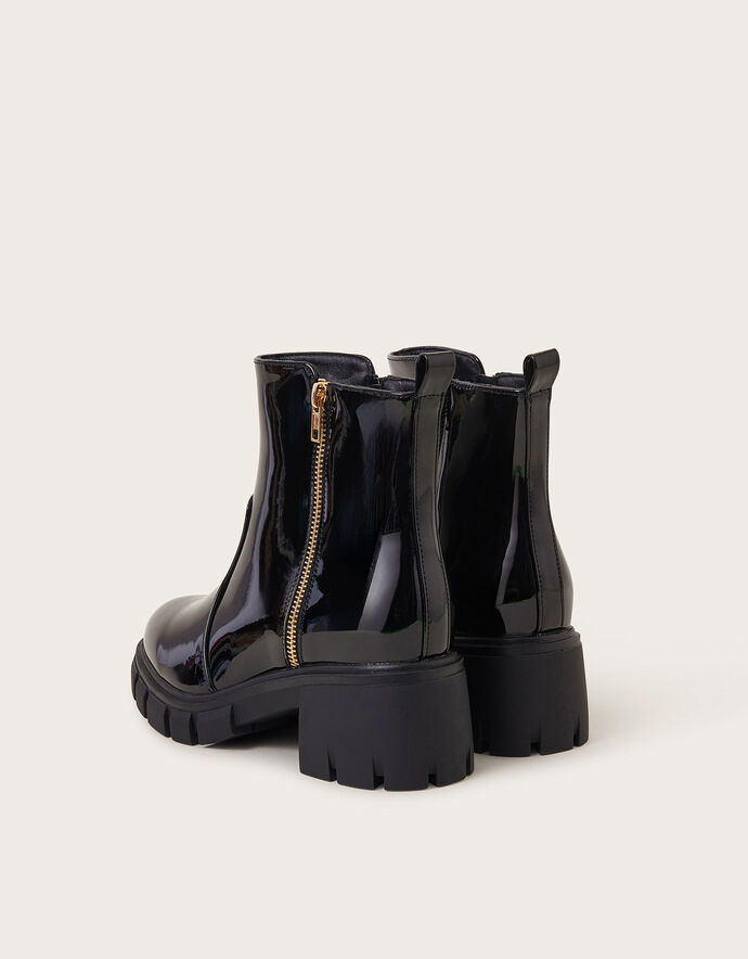 Patent Chunky Heeled Boots Black | Shoes | Monsoon UK.