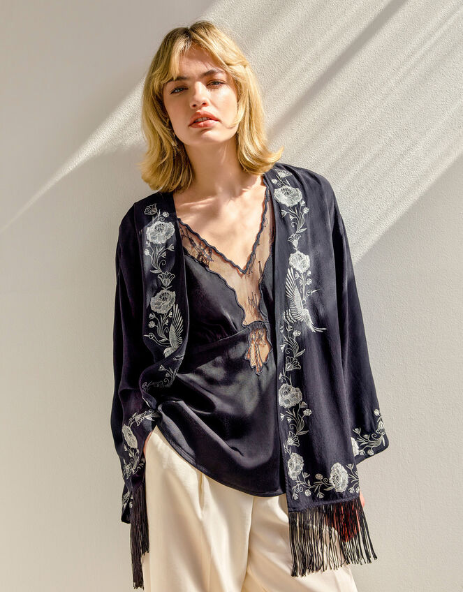 Erin Embroidered Fringe Jacket Black | Women's Jackets | Monsoon UK.