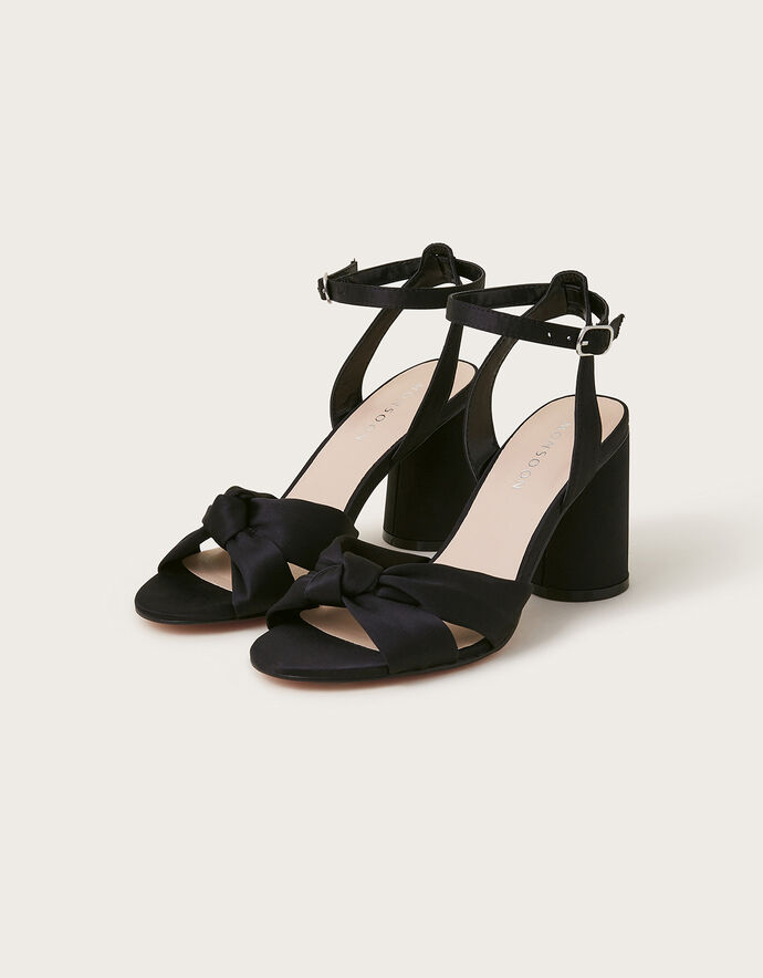 Knot Front Block Heel Sandals Black