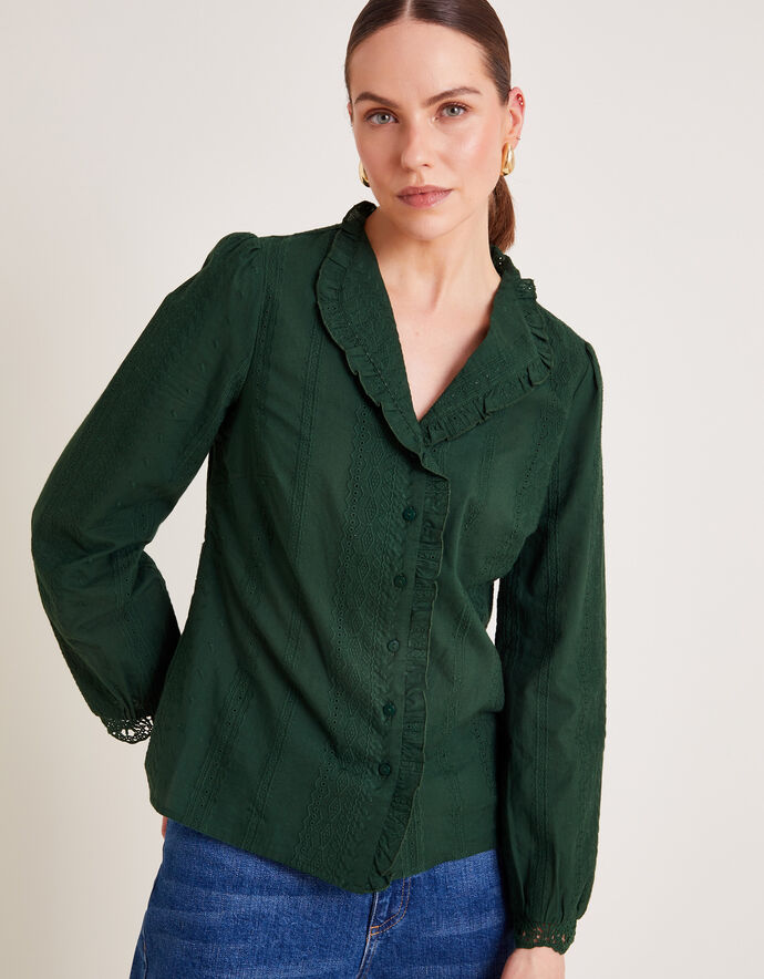 Cora Embroidered Shirt Green | Tops & T-shirts | Monsoon UK.