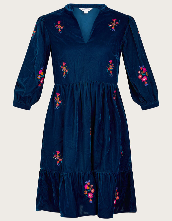 Faith Embroidered Velvet Dress Teal