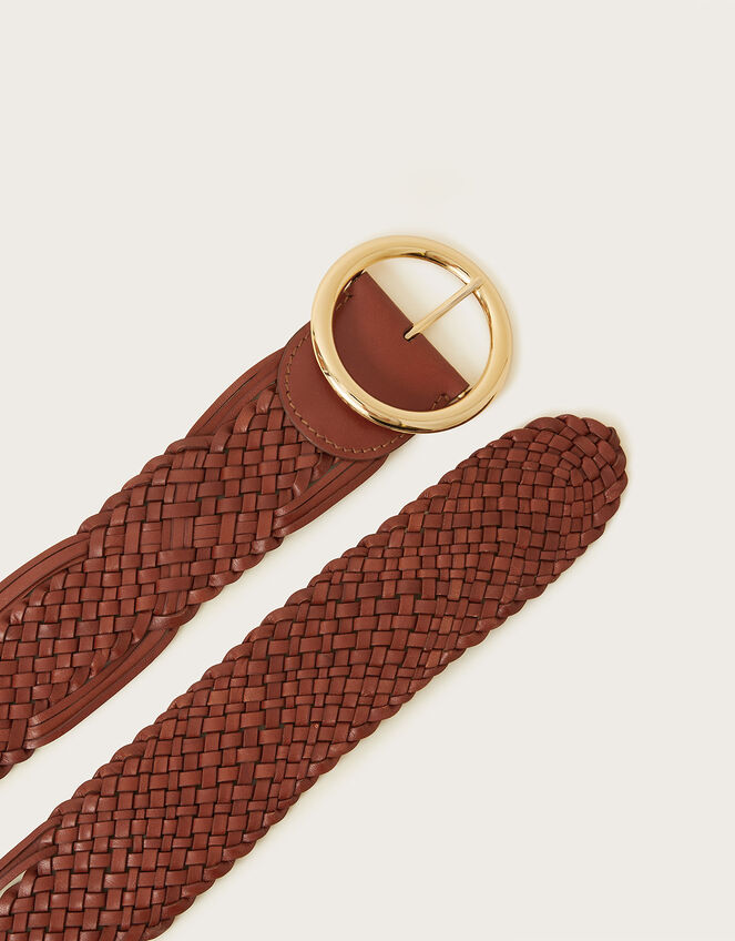 Woven Circular Leather Buckle Belt Tan | Accessories | Monsoon UK.