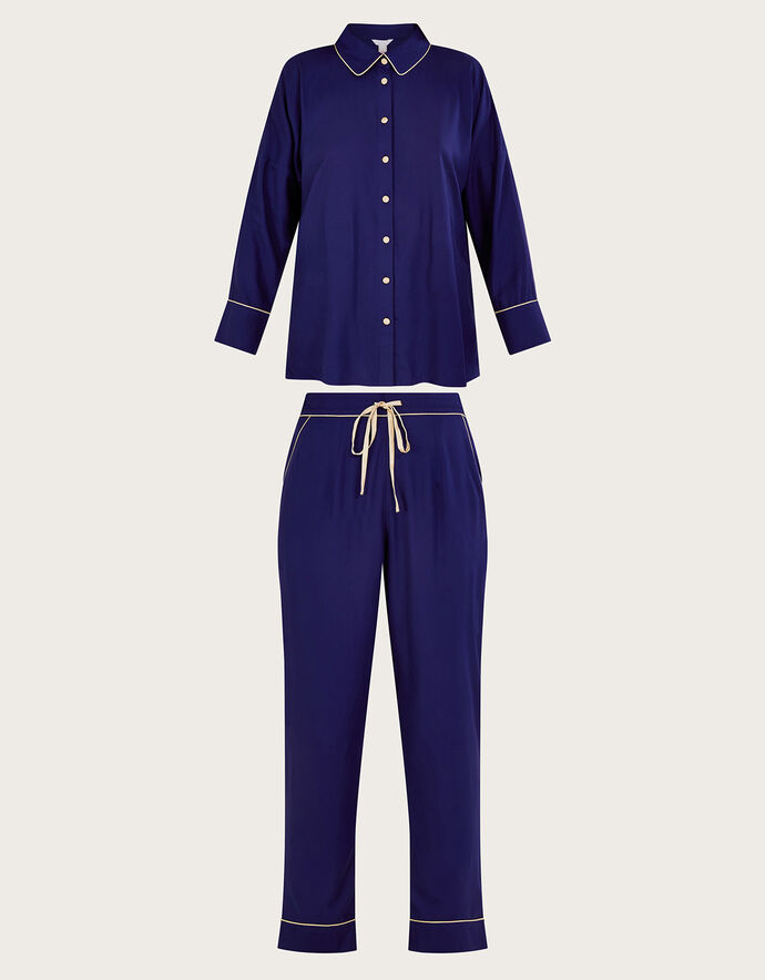 Pru Peacock Embroidered Pyjama Set Blue | Pyjamas | Monsoon UK.