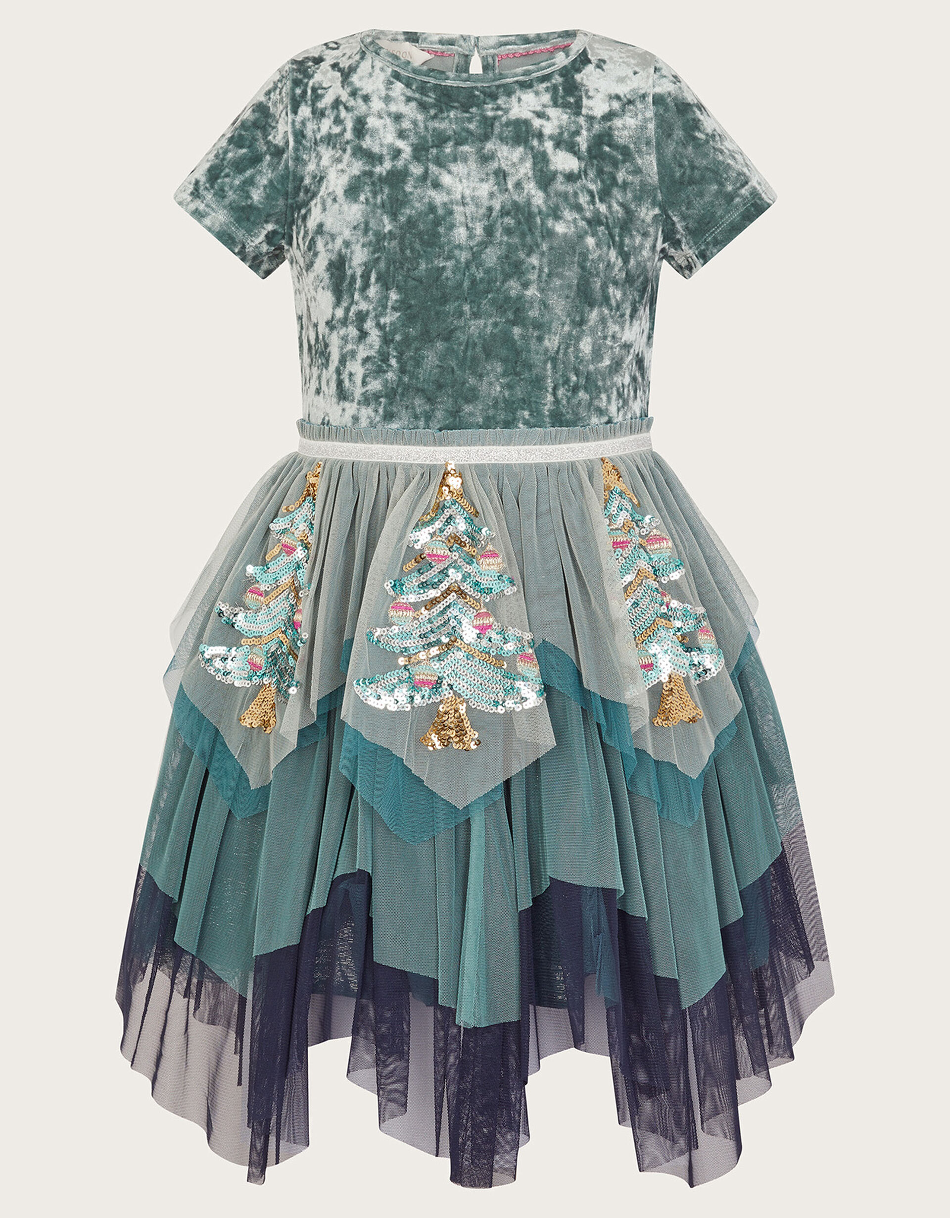Disco Velvet Christmas Tree Dress Teal