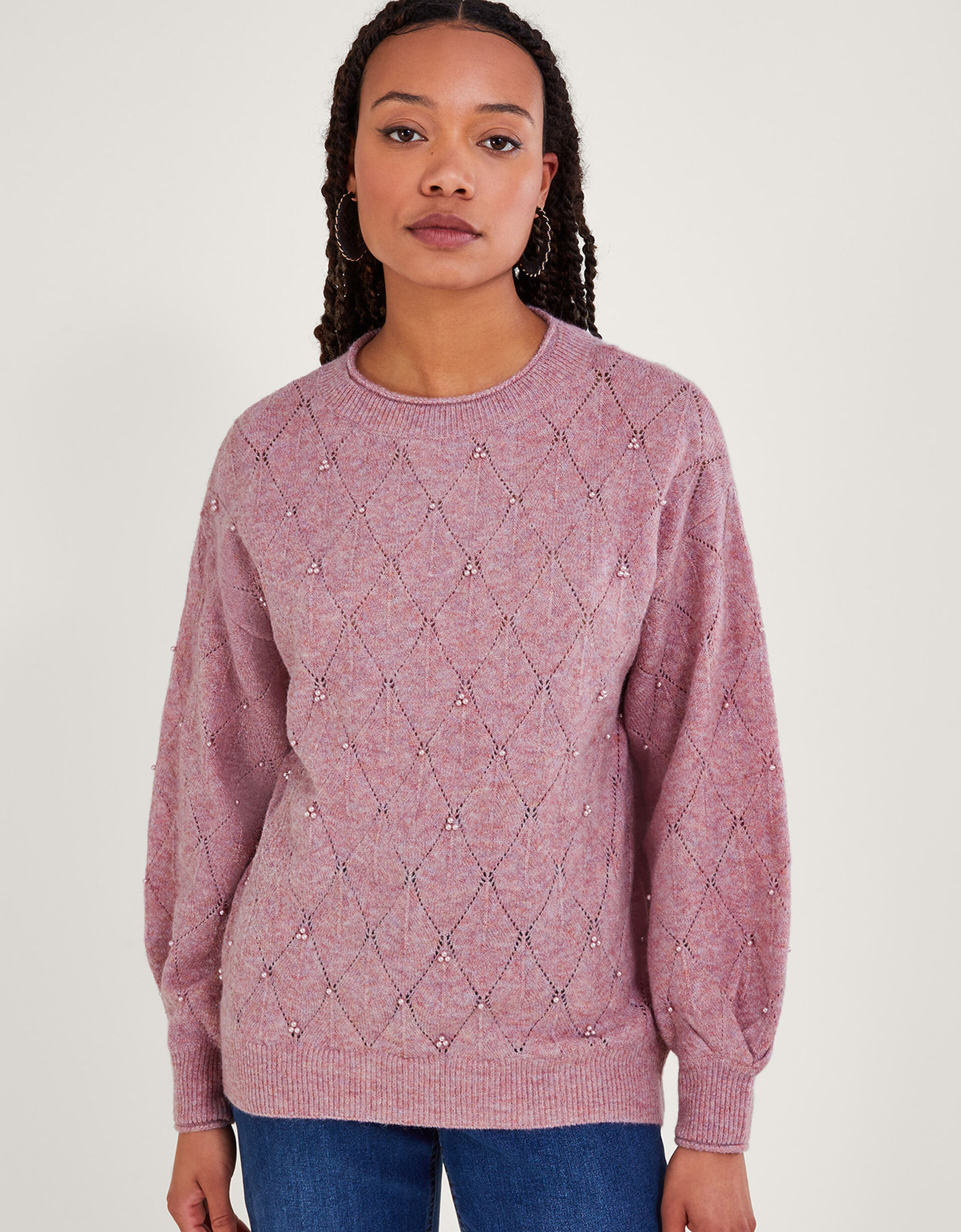 Pearl Detail Jumper Pink | Jumpers | Monsoon UK.