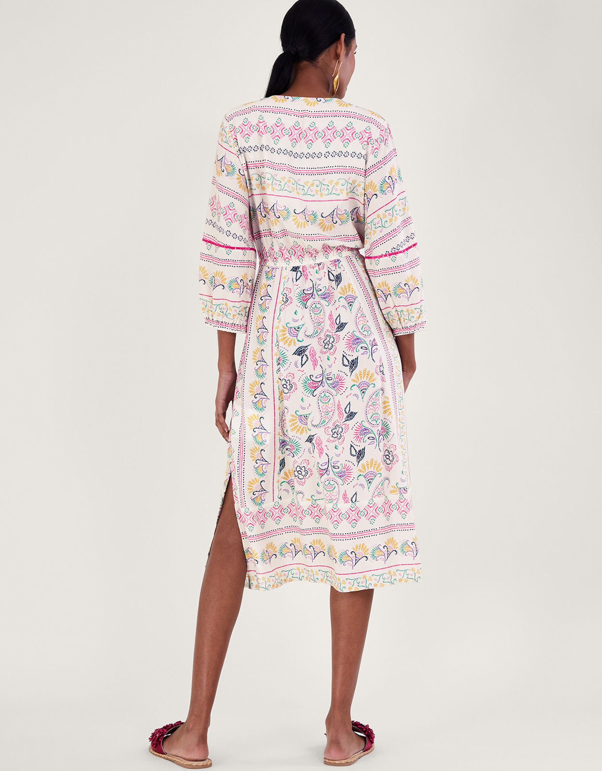 Embroidered Print Dress in LENZING™ ECOVERO™ Ivory | Day Dresses ...