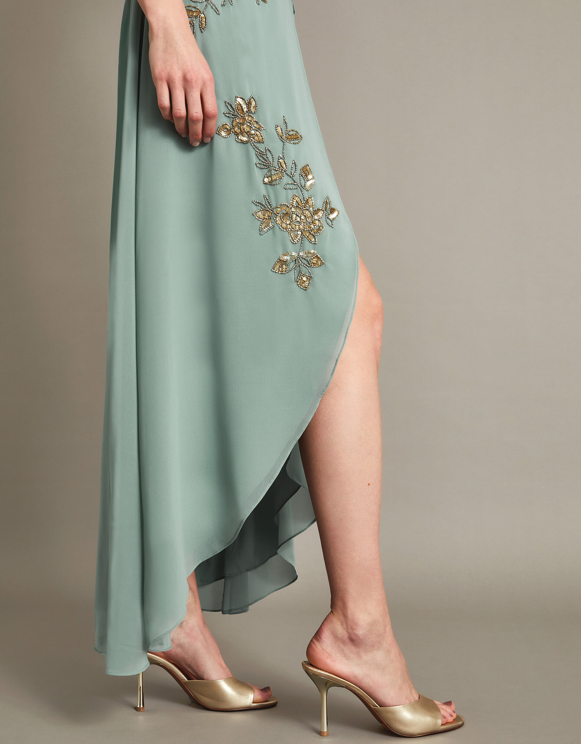 Sarah Embellished Wrap Dress Green | Evening Dresses | Monsoon UK.