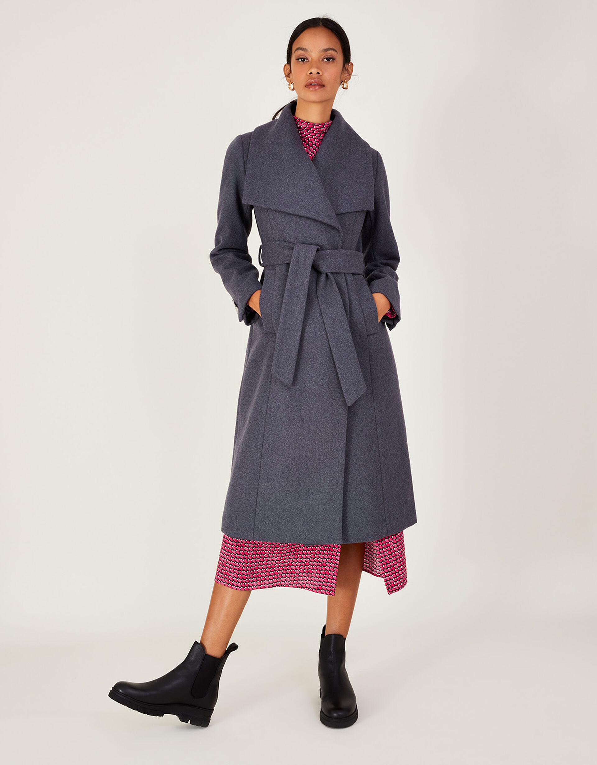Kristen Smart Belted Robe Coat with Recycled Polyester Grey