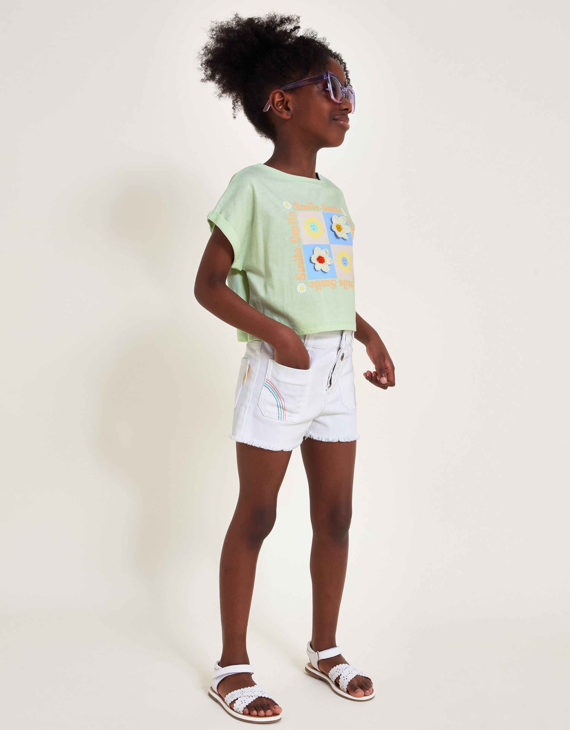 Rainbow Denim Shorts White | Girls' Trousers & Shorts | Monsoon UK.