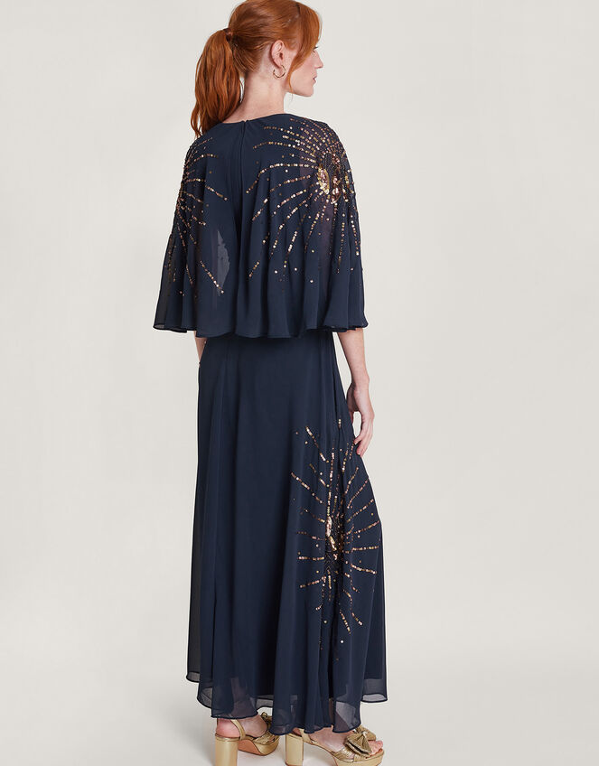 Ella Embellished Cape Dress Blue | Evening Dresses | Monsoon UK.