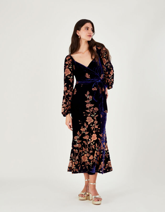 Daphne Devore Velvet Wrap Dress Blue