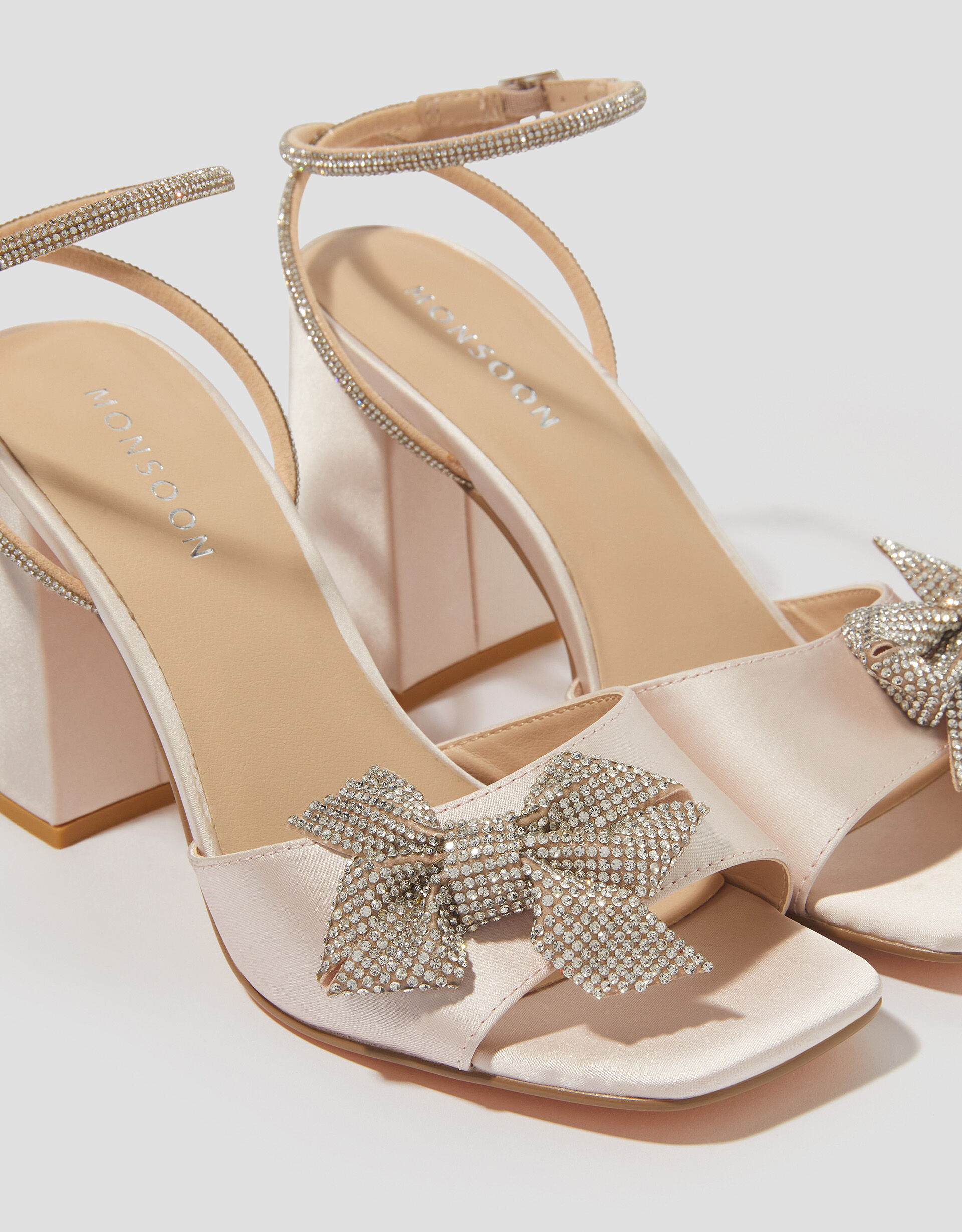 Dani Diamante Bow Heeled Sandals Nude