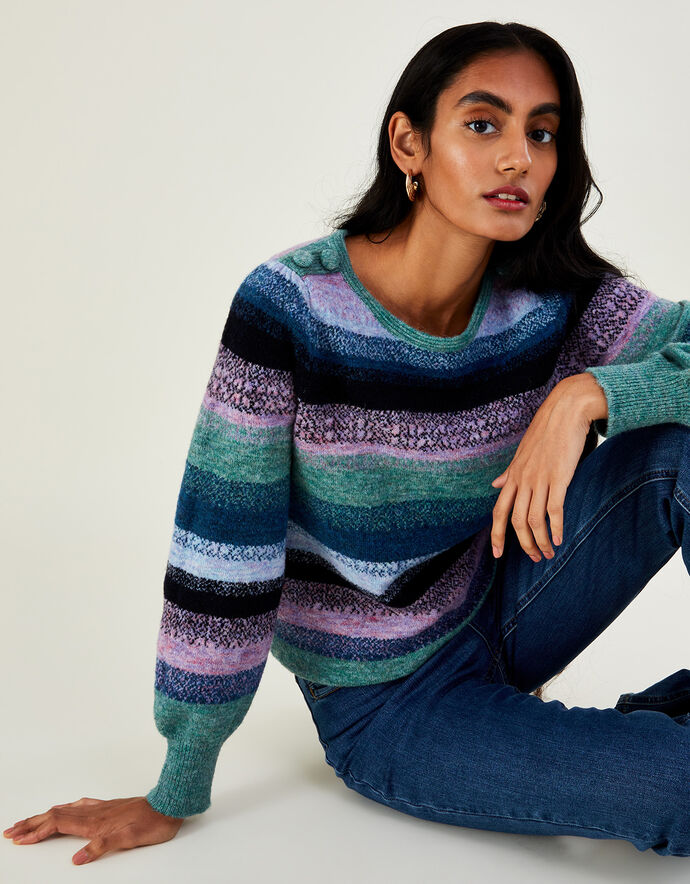 Ombre Stripe Jumper with Recycled Polyester Green | Knitwear | Monsoon UK.