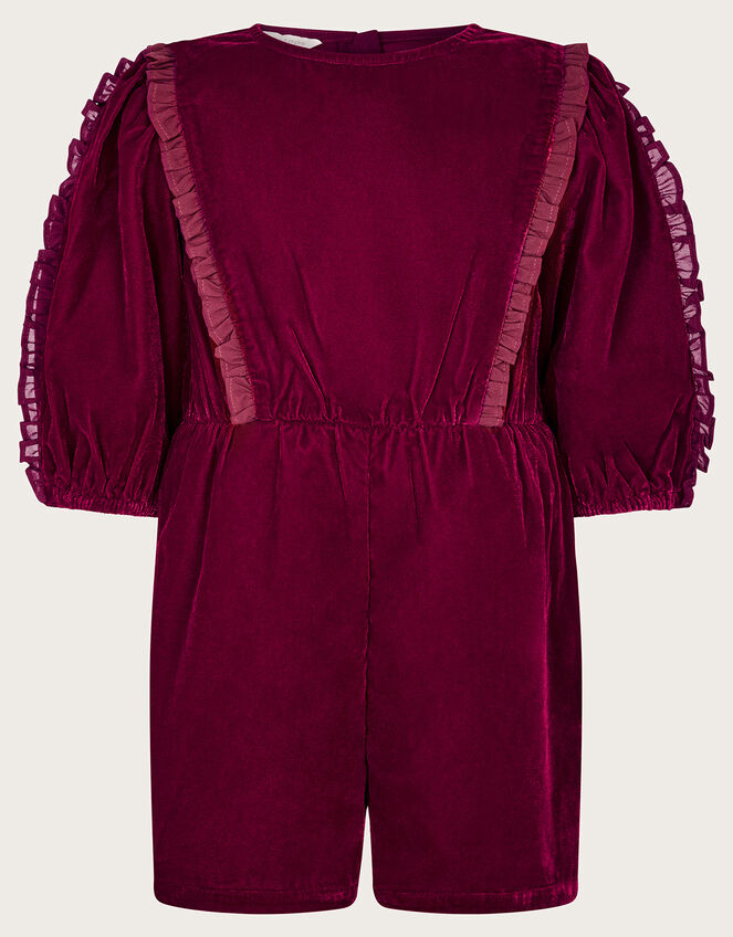 Velvet Ruffle Playsuit Red | Girls' Jumpsuits & Playsuits | Monsoon UK.