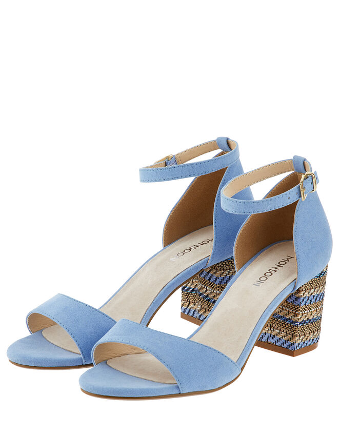 Otto Raffia Block Heel Sandals Blue | Women's Shoes | Monsoon UK.