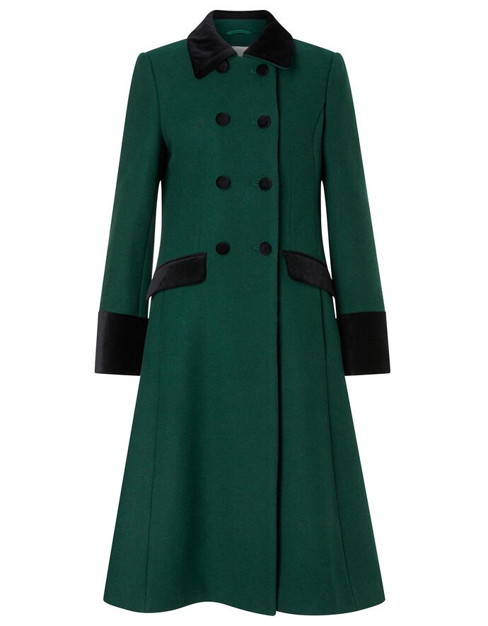 Opera Skirted Coat in Wool Blend Green | Women's Coats | Monsoon UK.