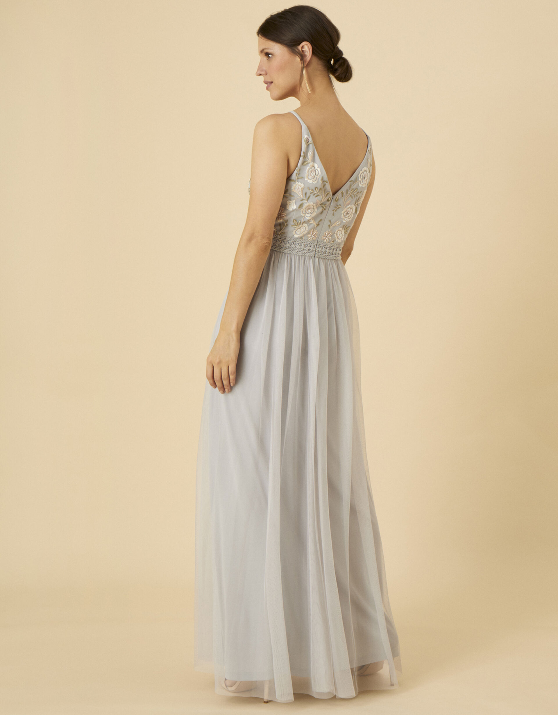 Kathy Embroidered Maxi Dress in Recycled Polyester Silver