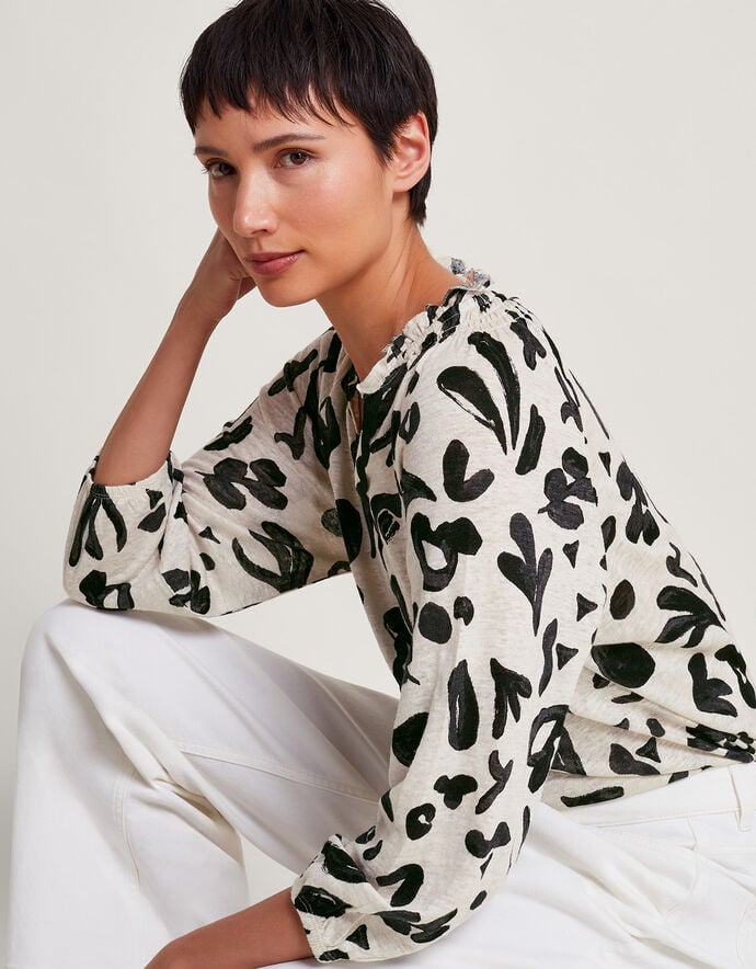 Rosa Print Linen Top Ivory | Tops & T-shirts | Monsoon UK.