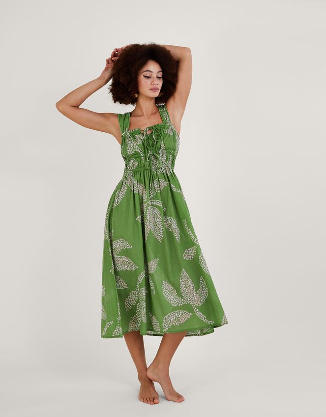 Palm Spot Print Midi Sundress Green