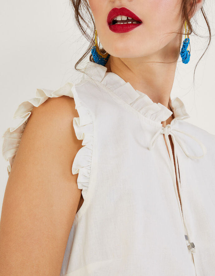 Lydie Frill Tank Top in Linen Blend Ivory | Vests, Camisoles And ...