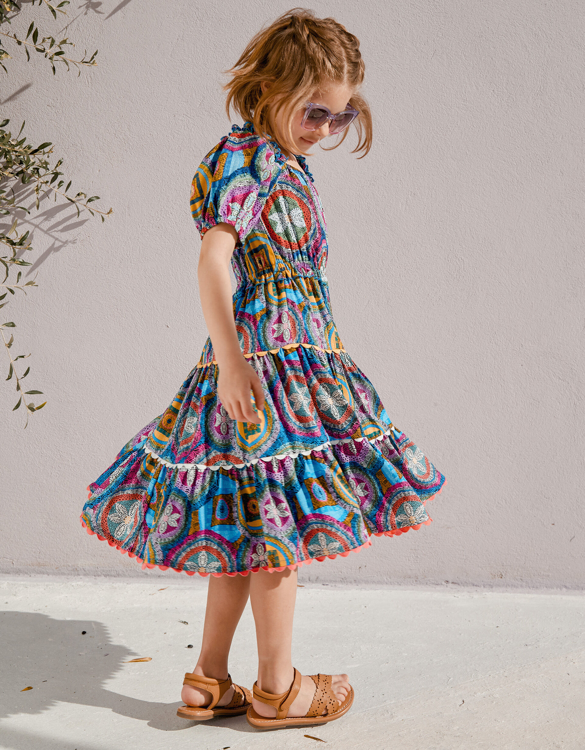 Crochet Scallop Print Dress Blue | Girls' Dresses | Monsoon UK.