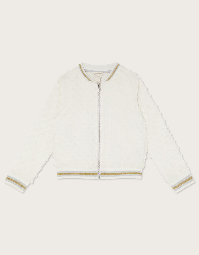 Dobby Spot Textured Bomber Jacket Ivory | Girls' Cardigans | Monsoon UK.