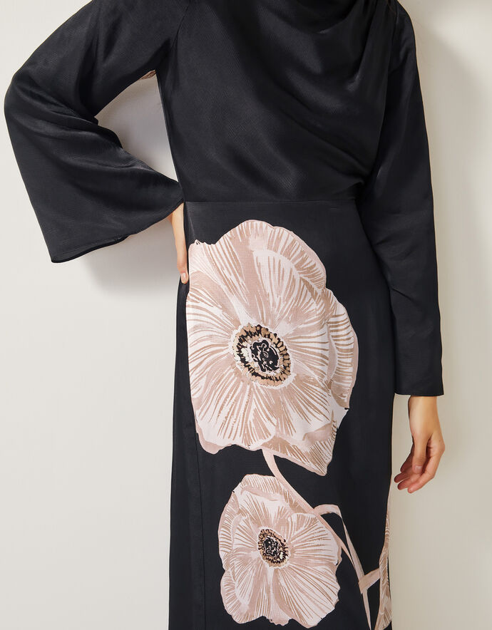 Molly Floral Print Satin Dress Black