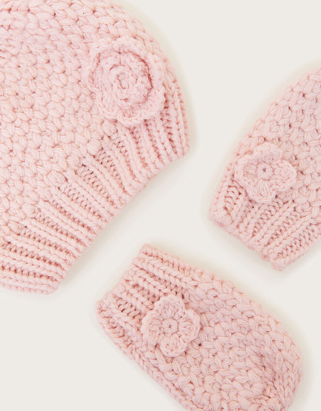 Baby Flower Hat and Mittens Set Pink | Baby Accessories | Monsoon UK.