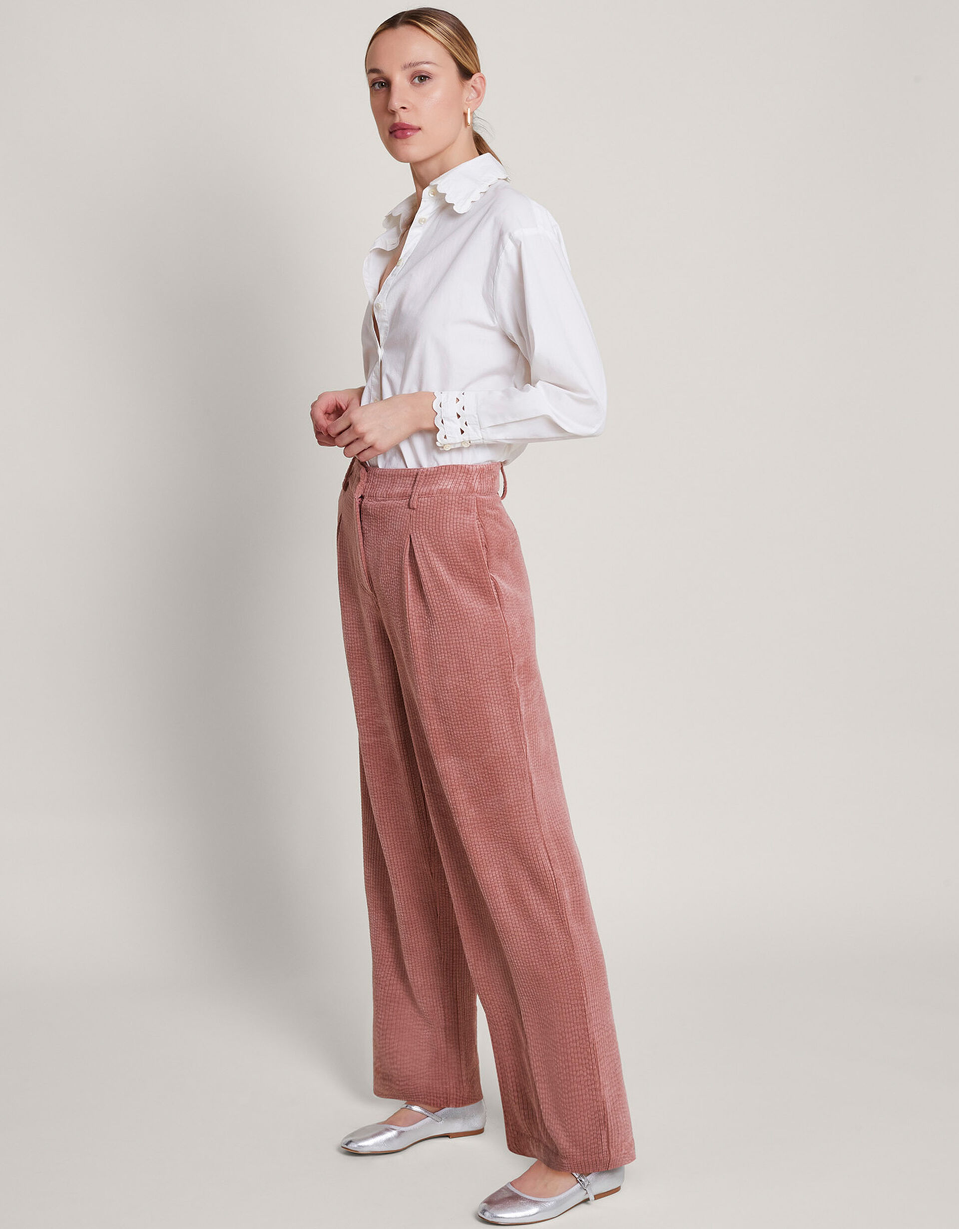 Serena Wide Leg Cord Trousers Pink