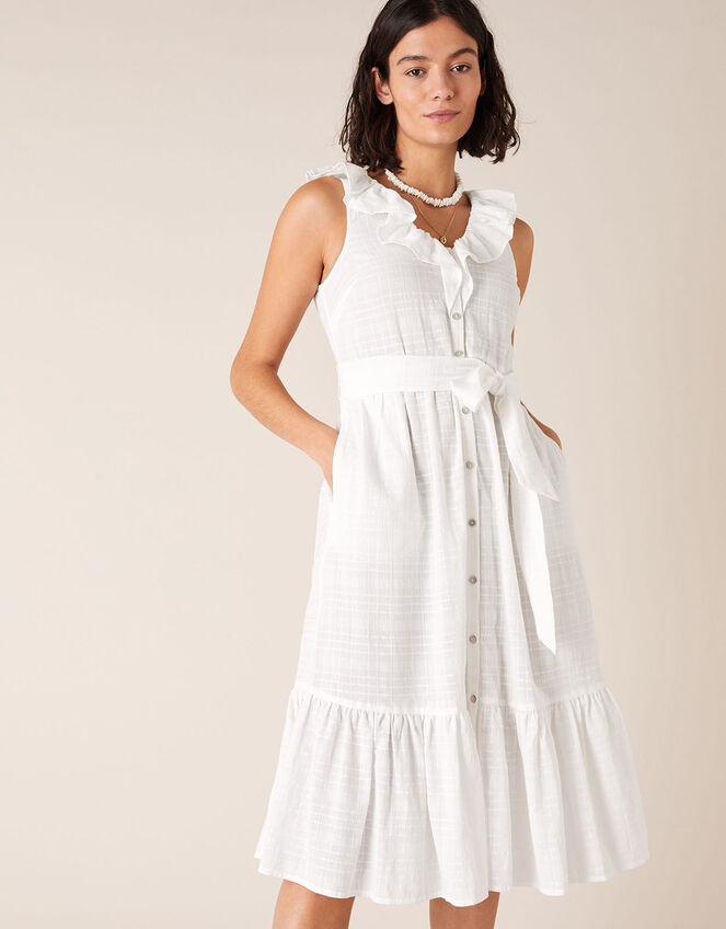 Ruffle Neck Dress in Organic Cotton White
