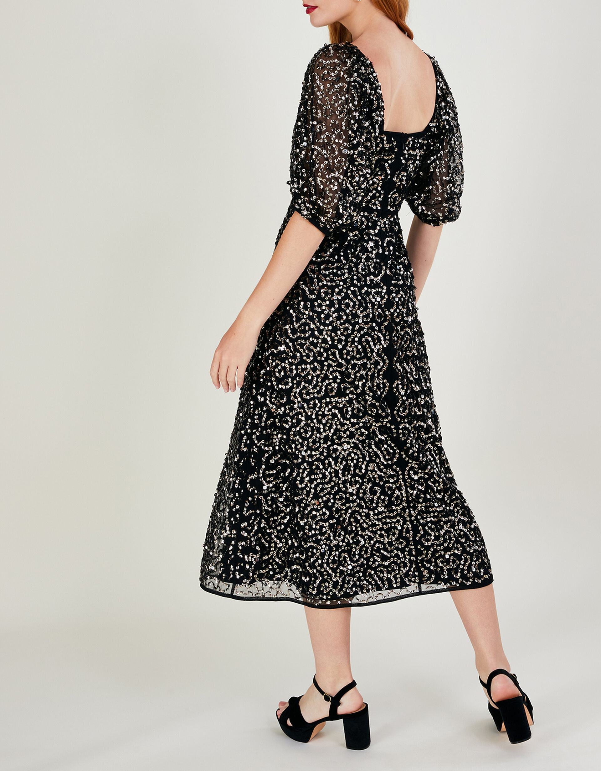 Keely Sequin Midi Dress Black