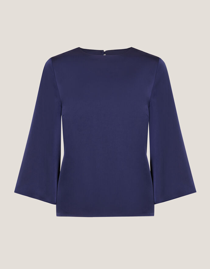 Ingrid Bell Sleeve Satin Blouse Blue