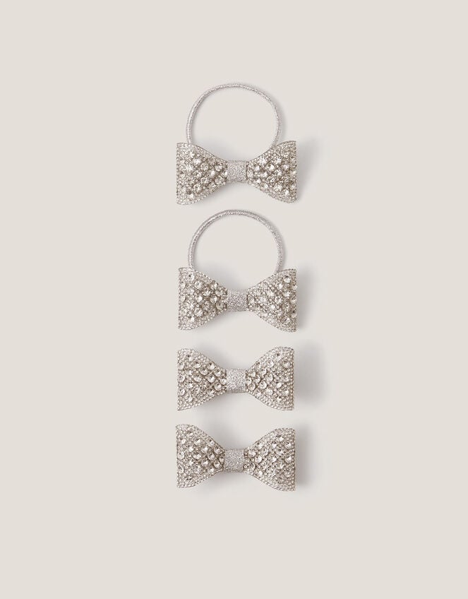 4-Pack Rhinestone Bow Hair Bands & Clips Silver | Accessories | Monsoon UK.